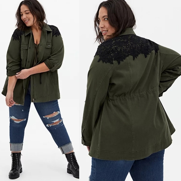 torrid | Jackets & Coats | Torrid Olive Green Black Lace Twill Anorak ...